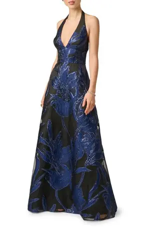Aidan Mattox Halter Organza Jacquard Gown