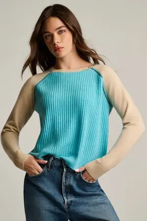 Lisa Todd Colorblocked Cashmere Pullover - Blue Magic