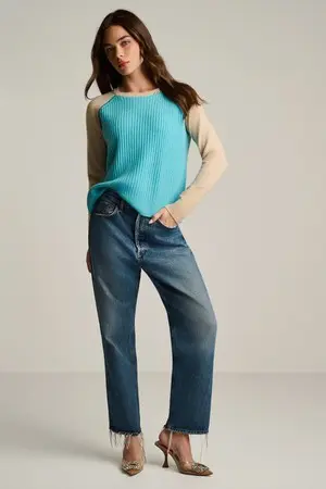 Lisa Todd Colorblocked Cashmere Pullover - Blue Magic