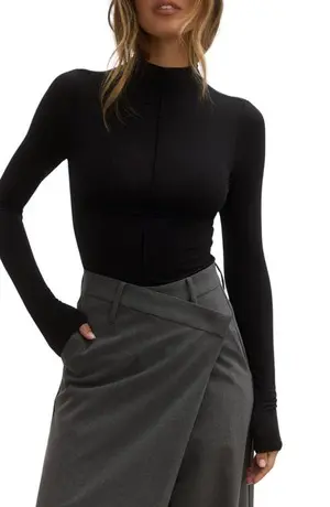 BAYSE Anisa Mock Neck Long Sleeve Top - Shadow