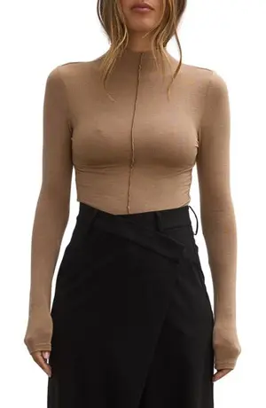 BAYSE Anisa Mock Neck Top - Walnut