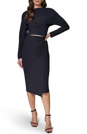 Donna Karan New York Front Slit Long Sleeve Dress - Black
