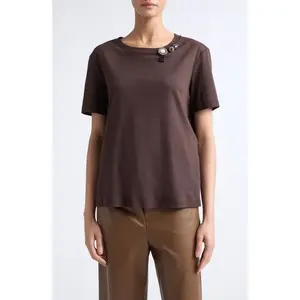 Max Mara Mitico Embellished Cotton & Modal T-shirt - Brown