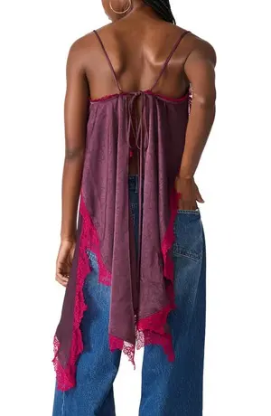 Steve Madden Margan Lace Trim Asymmetrical Hem Camisole - Deep Fig