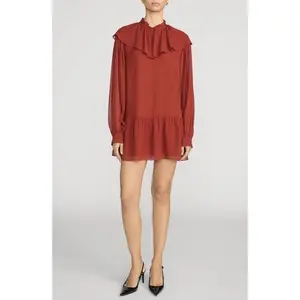 FRAME The Soire Long Sleeve Silk Minidress
