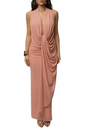 JLUXLABEL Alaina Plunge Maxi Dress - Peach
