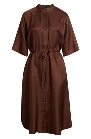 Eileen Fisher Silk Mandarin Collar Shirtdress