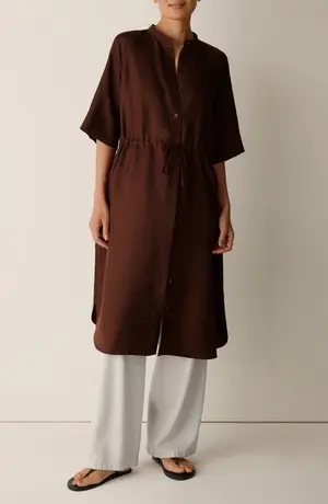 Eileen Fisher Silk Mandarin Collar Shirtdress