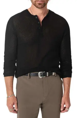 John Varvatos Quinn Long Sleeve Organic Cotton Mesh Henley