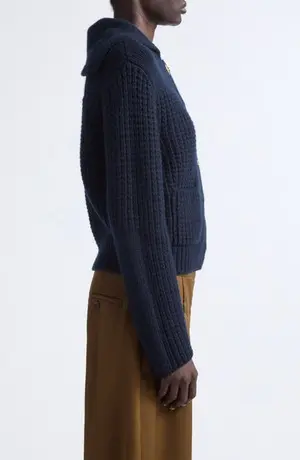 FERRAGAMO Wool & Cashmere Sailor Collar Cardigan - New Navy