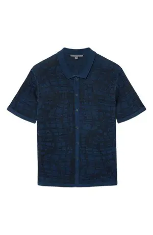 John Varvatos Cayden Jacquard Short Sleeve Full Button Cardigan