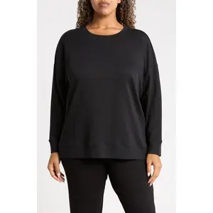 Eileen Fisher Long Crewneck Sweatshirt - Black