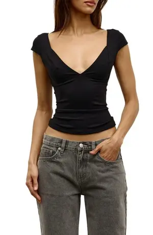 BAYSE Marianna Plunge Neck Top - Black
