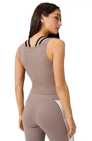FABLETICS Ribbed Cropped Tank With Square Neckline - Desert Shadows