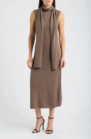 Vince Camuto Scarf Neck Sweater Dress - Brown