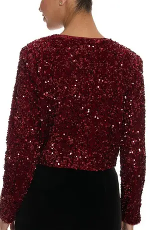 Maggy London Double Bow Sequin Jacket - Wine