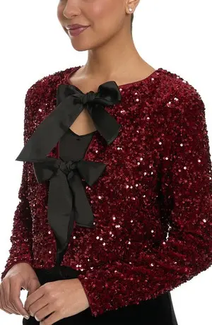 Maggy London Double Bow Sequin Jacket - Wine