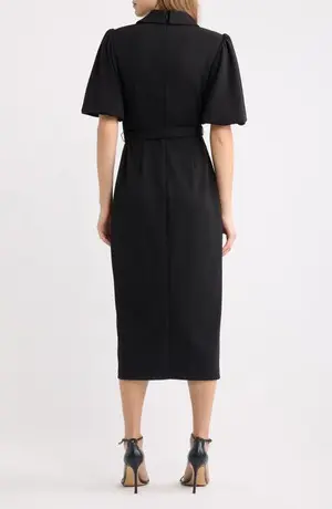 Eliza J Belted Puff Sleeve Midi Dress