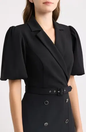Eliza J Belted Puff Sleeve Midi Dress