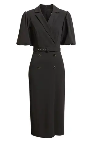 Eliza J Belted Puff Sleeve Midi Dress