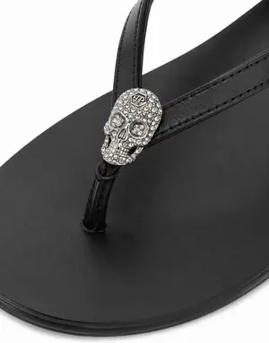 Philipp Plein Nappa Leather Crystal Skull Flip Flop Sandals