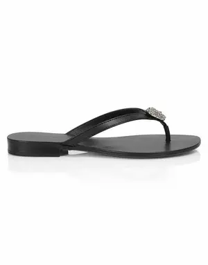 Philipp Plein Nappa Leather Crystal Skull Flip Flop Sandals