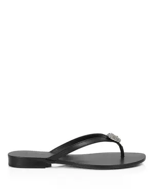 Philipp Plein Nappa Leather Crystal Skull Flip Flop Sandals