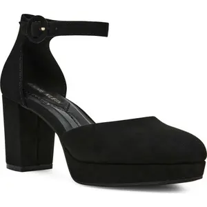 Anne Klein Faith Platform Ankle Strap Pump - Blackk Micro Suede