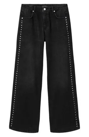 ALLSAINTS Sway Studded High Waist Wide Leg Jeans