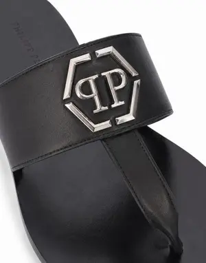 Philipp Plein Leather Flat Sandals Hexagon