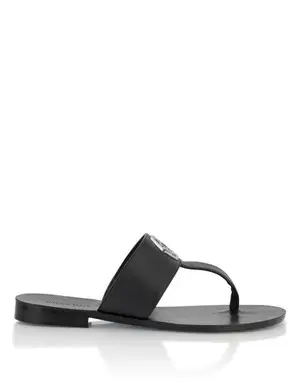 Philipp Plein Leather Flat Sandals Hexagon