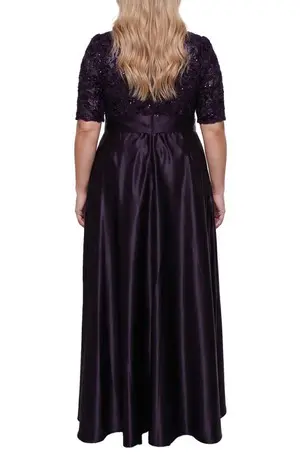 Alex Evenings Sequin Soutache Bodice Empire Waist A-line Gown