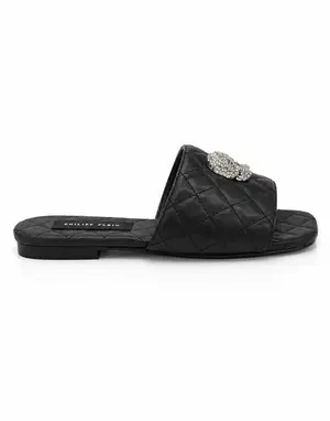 Philipp Plein Nappa Flat Matelasse Sandals Crystal Skull