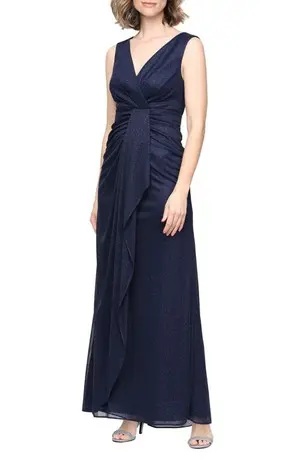 Alex Evenings Sleeveless Glitter Mesh Gown - Dark Navy