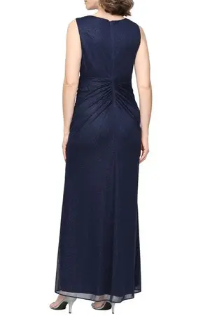 Alex Evenings Sleeveless Glitter Mesh Gown - Dark Navy