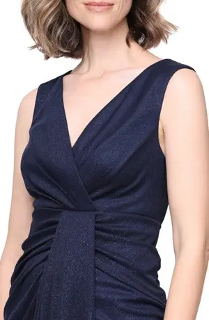 Alex Evenings Sleeveless Glitter Mesh Gown - Dark Navy