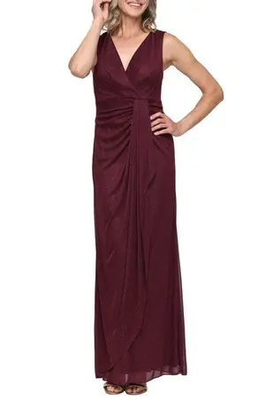 Alex Evenings Sleeveless Glitter Mesh Gown - Fig