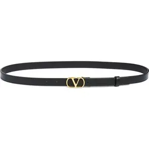 Valentino Garavani Vlogo Signature Skinny Leather Belt - Black