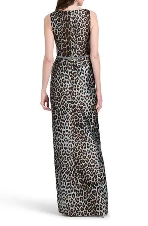 EMILY SHALANT Animal Pleated Taffeta Gown