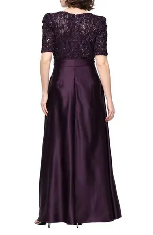 Alex Evenings Sequin Soutache Bodice Empire Waist A-line Gown