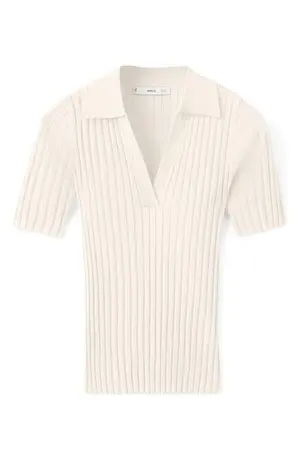 Mango V-neck Rib Sweater - Ecru
