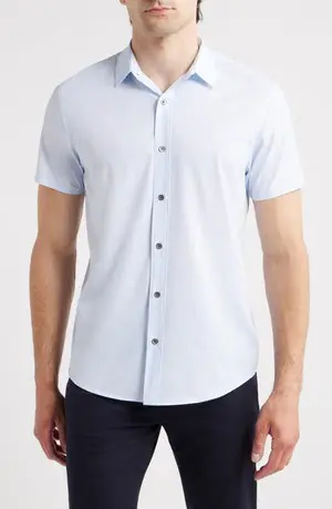 W.R.K Trim Fit Short Sleeve Performance Button-up Shirt - Light Blue