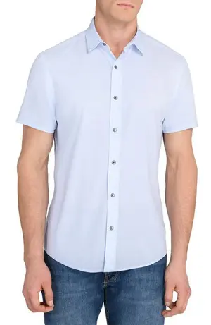 W.R.K Trim Fit Short Sleeve Performance Button-up Shirt - Light Blue