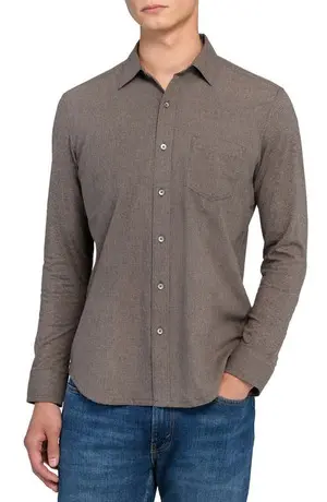 W.R.K Reworked Slim Fit Heathered Cotton Button-up Shirt - Brown