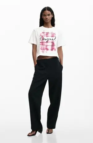 Desigual Plaid Logo Graphic T-shirt