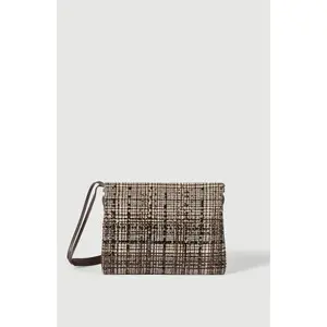 Brunello Cucinelli Pouch Bag In Water-resistant Checked Alpaca And Wool With Dazzling Degradé Embroidery - Brown