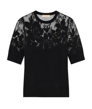Ulla Johnson Ella Short Sleeve Lace Top Noir