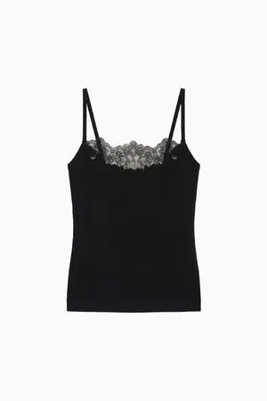 Ulla Johnson Elena Lace Cami In Merino Wool - Noir
