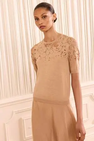 Ulla Johnson Ella Short Sleeve Lace Top - Almond