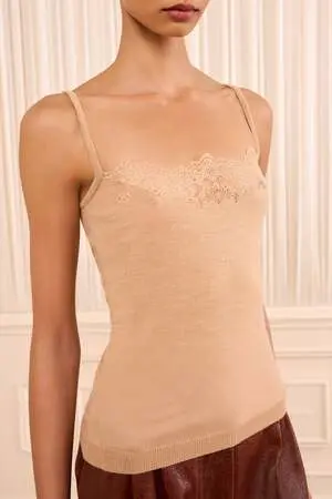 Ulla Johnson Elena Lace Cami In Merino Wool - Almond
